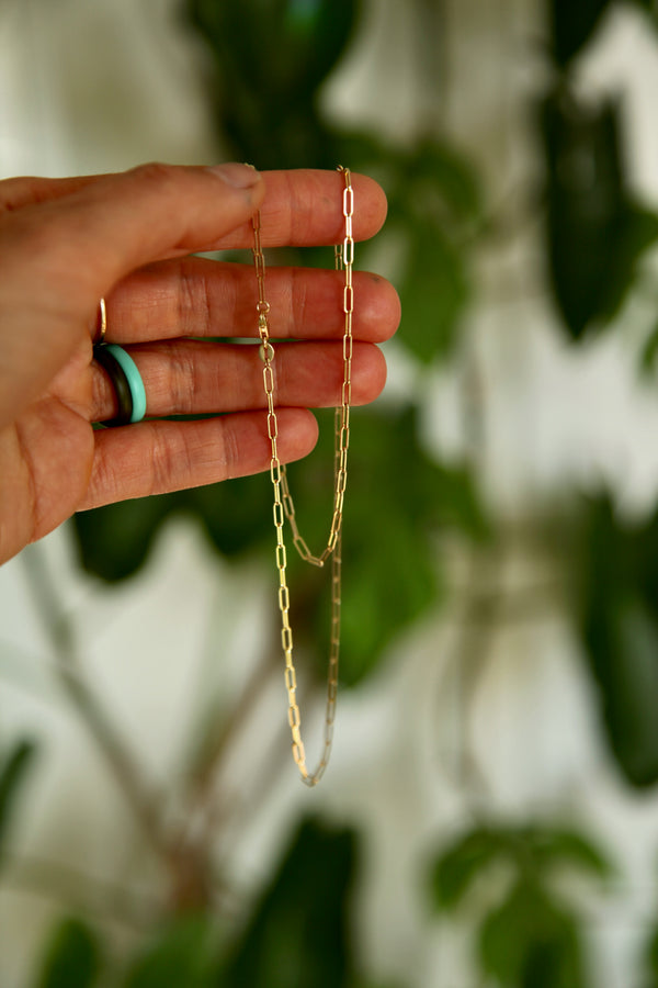 14k Gold Flat Oval Cable Chain -20" Adjustable - ashleyweber